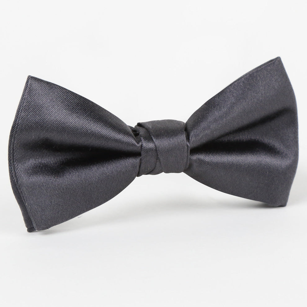 Charcoal Luxury Silk Satin Weave Single Dimple Silk Bow Tie – The Tie Shop
