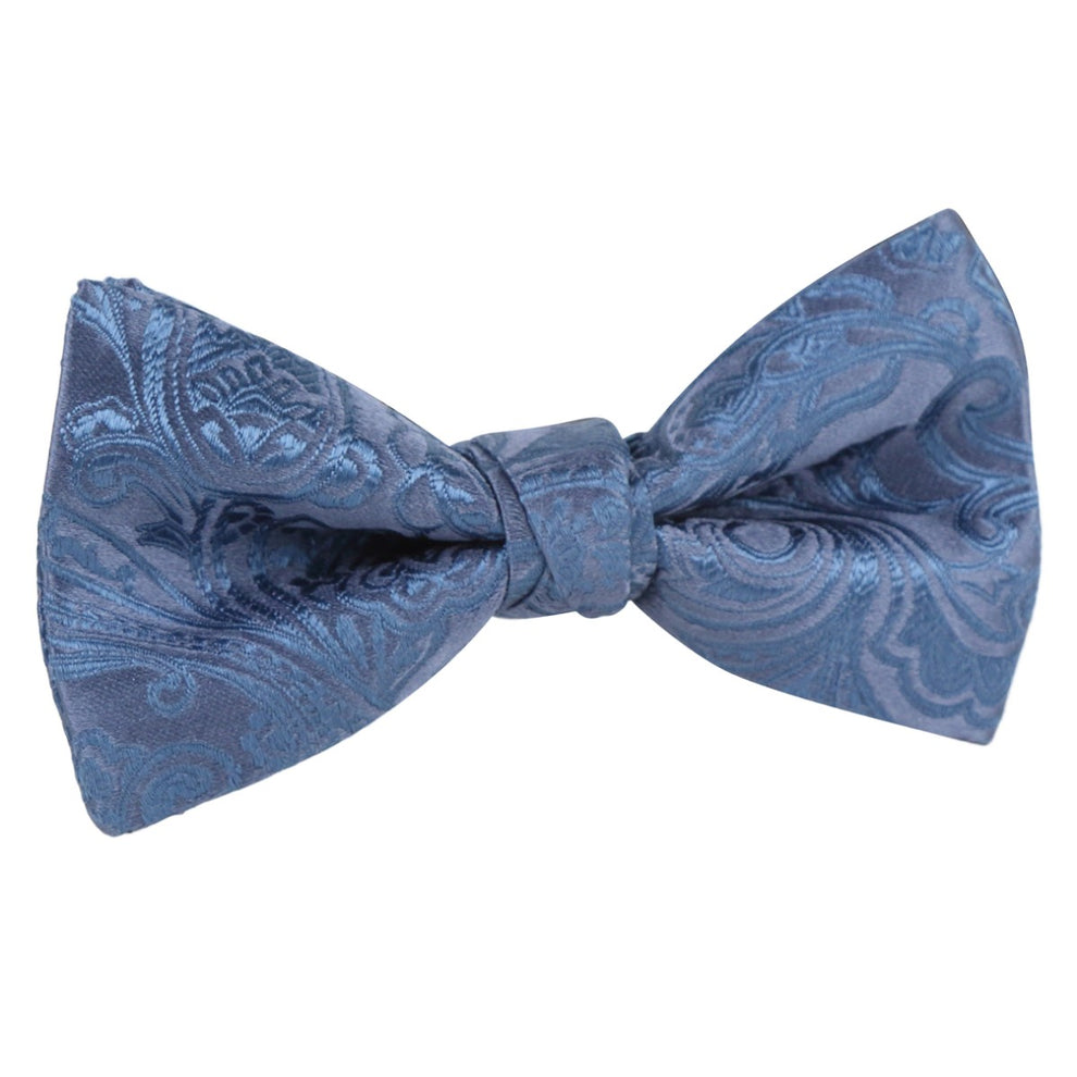 Slate Blue Luxury Silk Paisley Weave Single Dimple Silk Bow Tie – The ...
